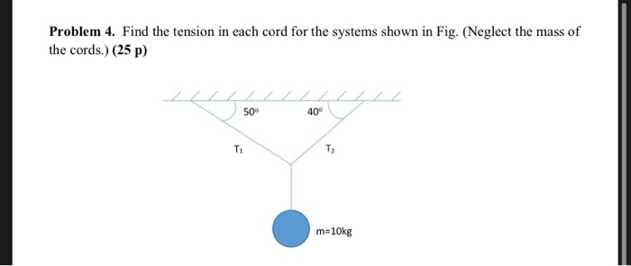 Solved Problem 4. Find the tension in each cord for the | Chegg.com