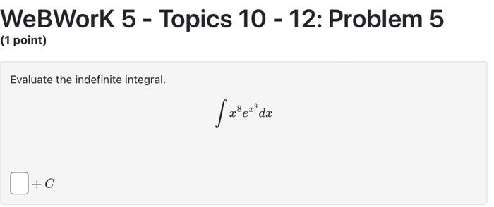 Solved WeBWork 5 - Topics 10 - 12: Problem 5 1 point) | Chegg.com