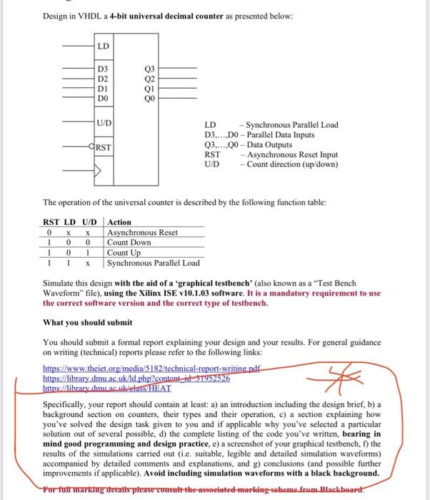 Solved Design in VHDL a 4-bit universal decimal counter as | Chegg.com