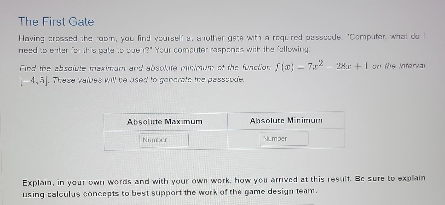 Solved The First Gate Having crossed the room, you find | Chegg.com