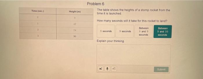 The table shows the heights of a stomp rocket from | Chegg.com