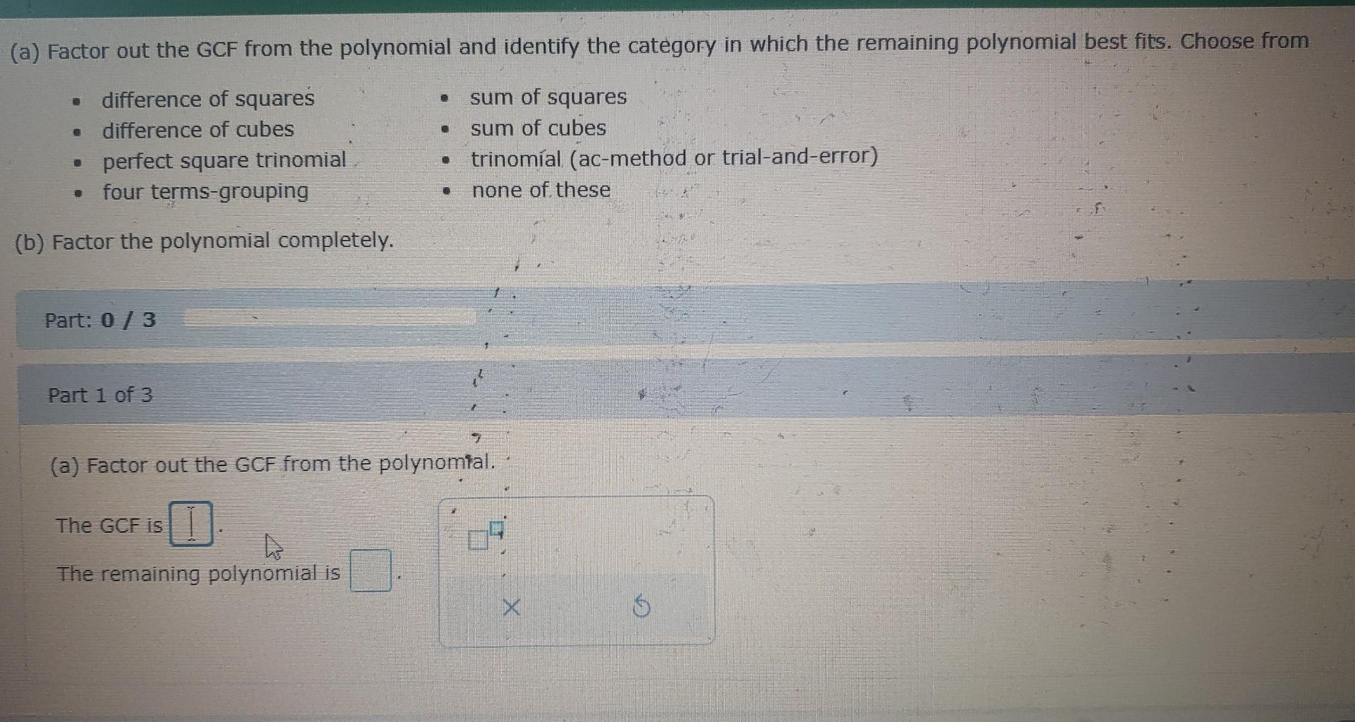 (a) Factor out the GCF from the polynomial and | Chegg.com