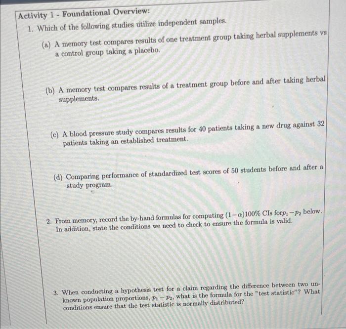 Solved Activity 1 - Foundational Overview: 1. Which of the | Chegg.com