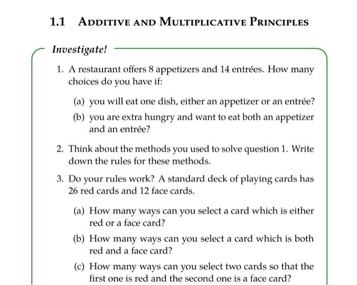 Solved 1.1 ADDITIVE AND MULTIPLICATIVE PRINCIPLES | Chegg.com