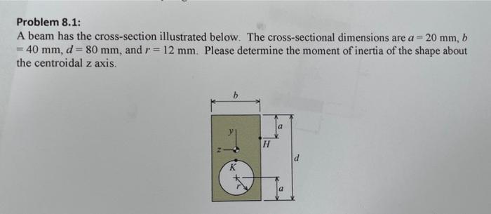 Solved Problem 8.1: A beam has the cross-section illustrated | Chegg.com