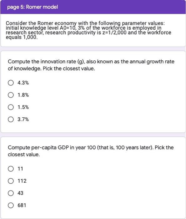 Solved page 5: Romer model Consider the Romer economy with | Chegg.com