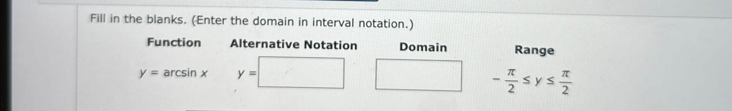Solved Fill in the blanks. (Enter the domain in interval | Chegg.com