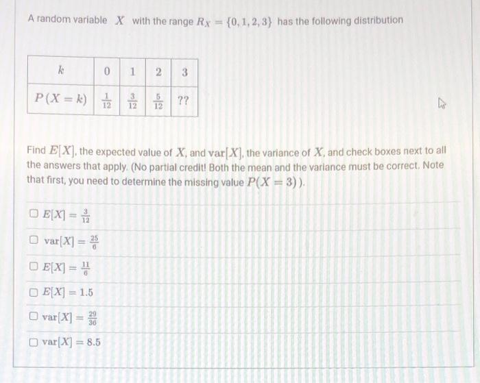 Solved A random variable X with the range RX={0,1,2,3} has | Chegg.com