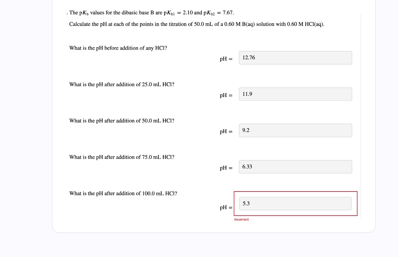 Solved , ﻿The pKb ﻿values for the dibasic base B are | Chegg.com