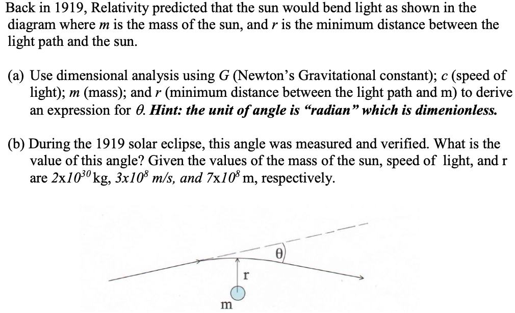 Solved Back in 1919, ﻿Relativity predicted that the sun | Chegg.com