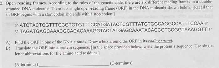 Solved 2. Open reading frames. According to the rules of the | Chegg.com