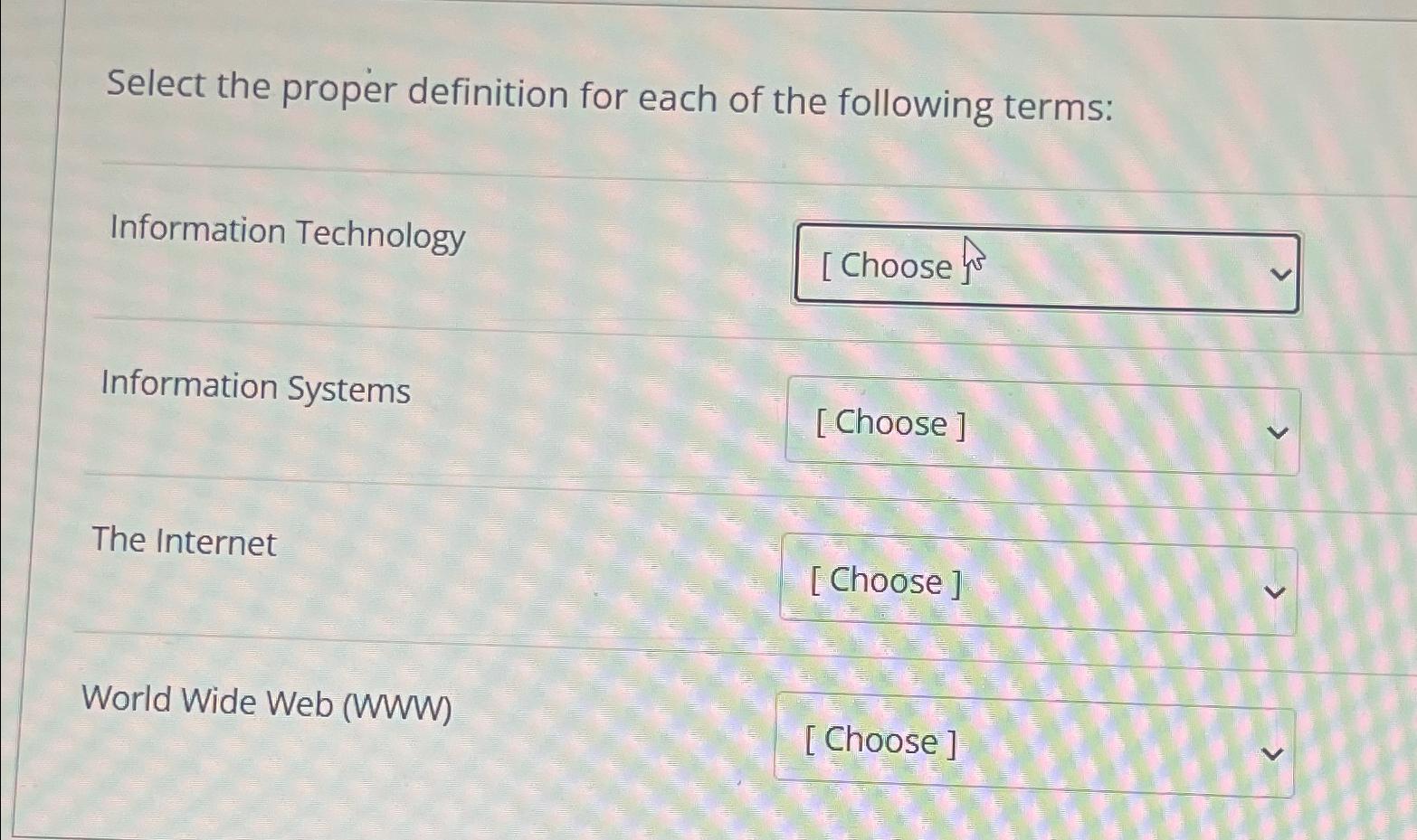 Solved Select the proper definition for each of the | Chegg.com