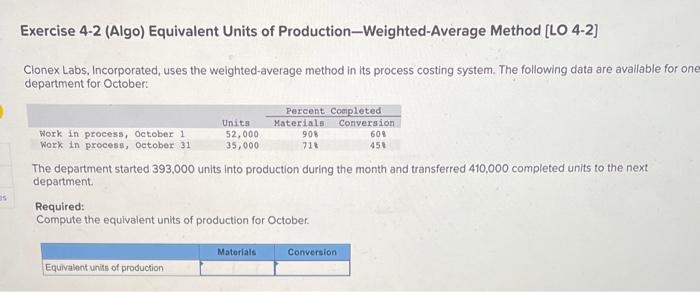 Solved Exercise 4-2 (Algo) Equivalent Units of | Chegg.com