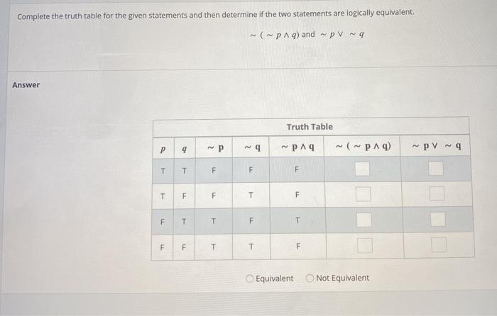 Solved Complete the truth table for the given statements and | Chegg.com