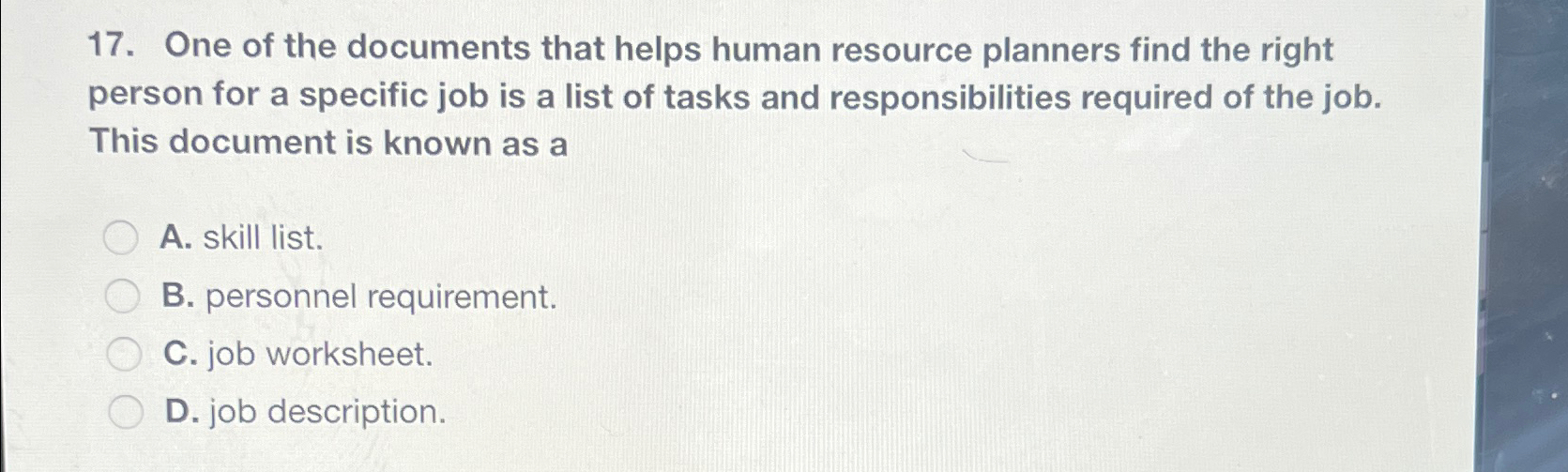 Solved One of the documents that helps human resource | Chegg.com