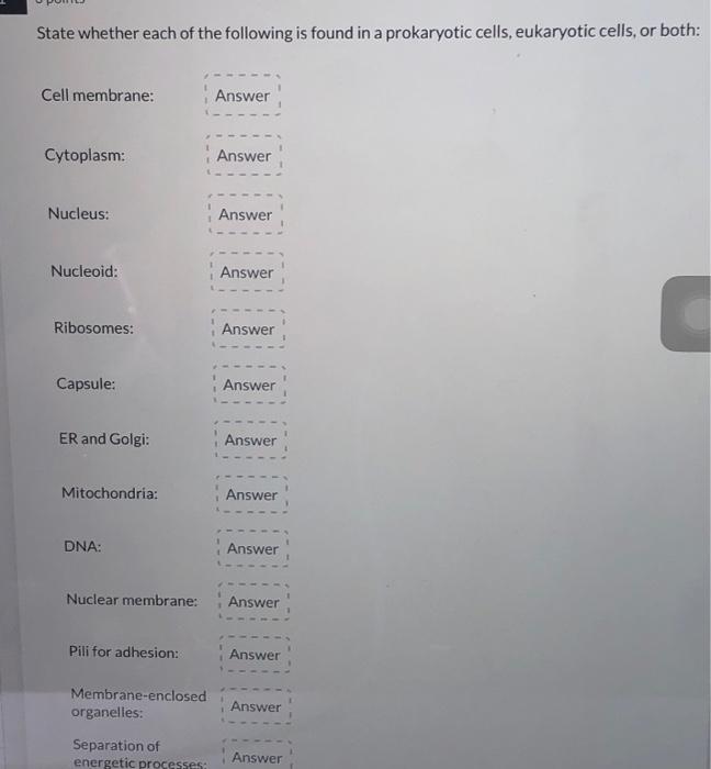 State whether each of the following is found in a | Chegg.com