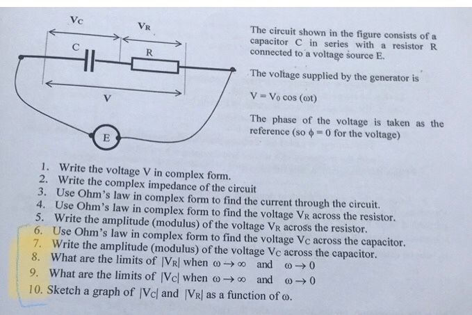 Solved Vc VR R 카 The circuit shown in the figure consists of | Chegg.com