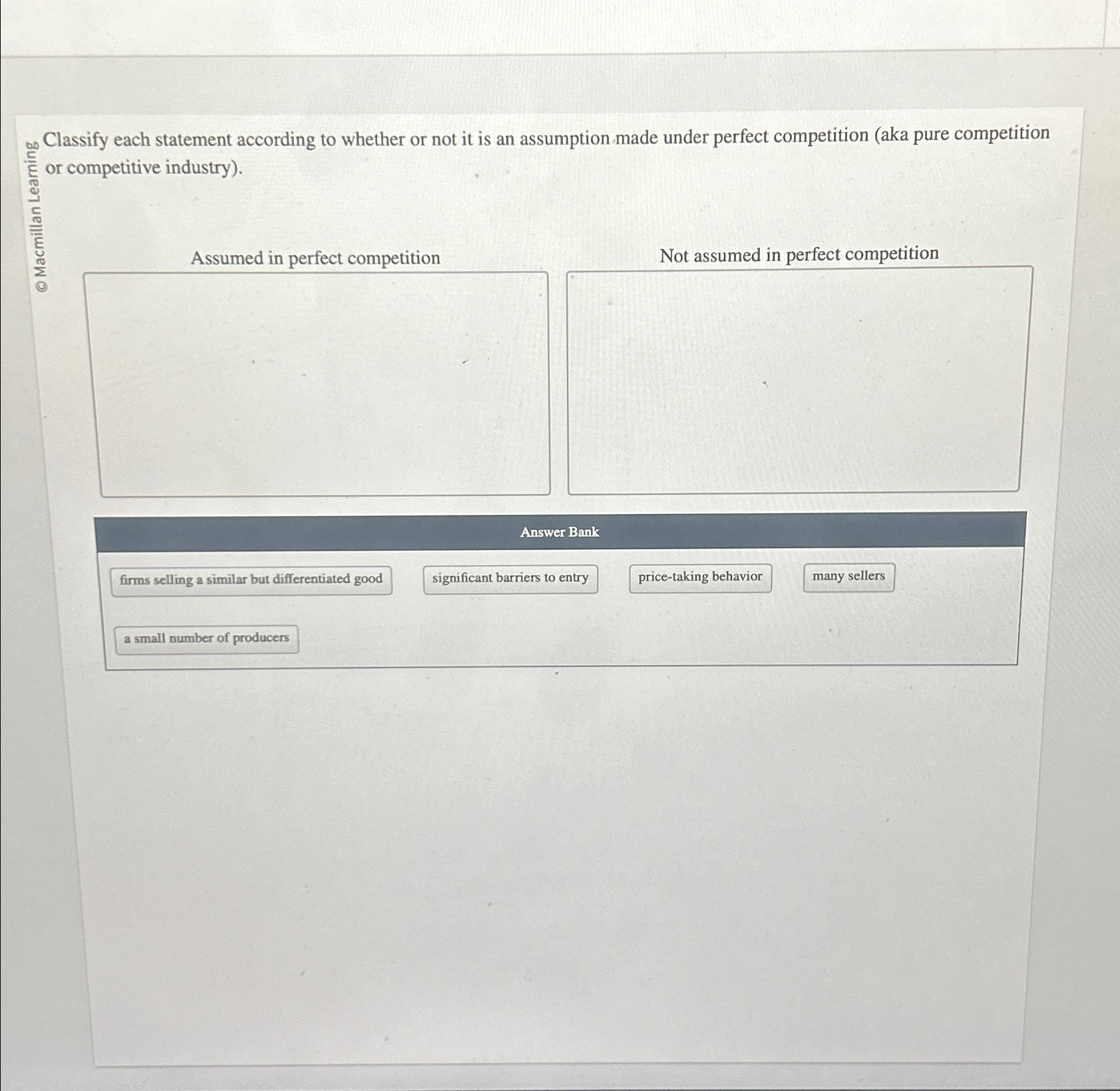 Solved Assumed in perfect competitionNot assumed in perfect | Chegg.com