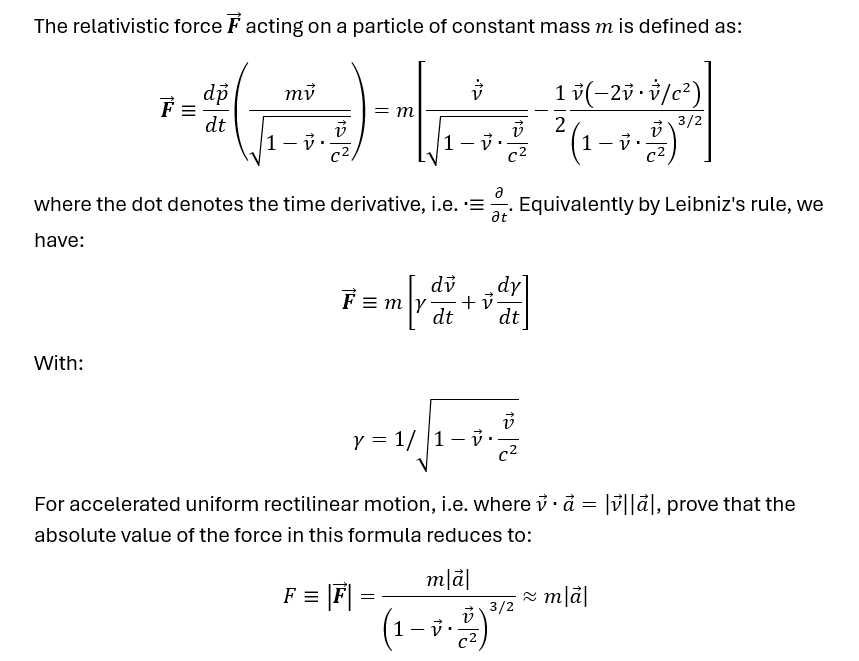 Solved The relativistic force vec(F) ﻿acting on a particle | Chegg.com