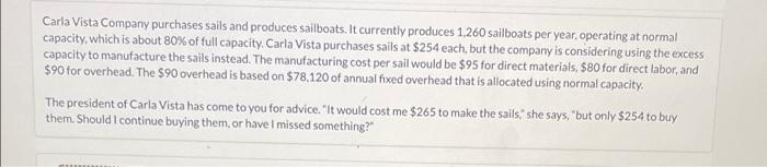 Solved Carla Vista Company purchases sails and produces | Chegg.com