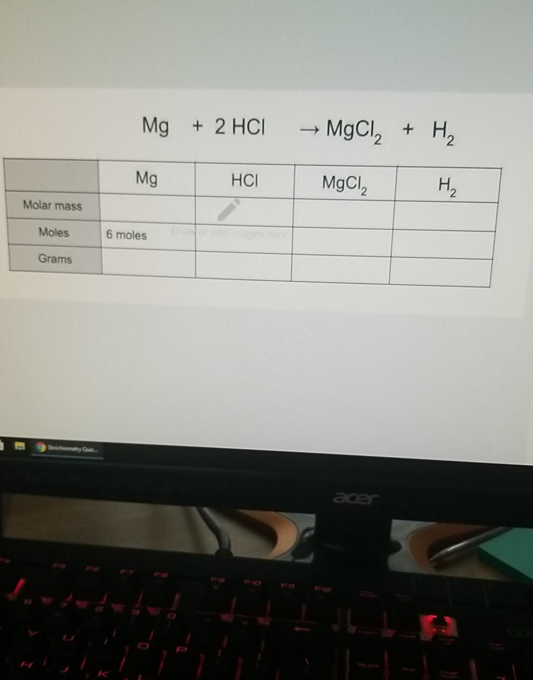 Solved Mg + 2 HCI MgCl2 + H2 Mg HCI MgCl2 H₂ Molar mass | Chegg.com