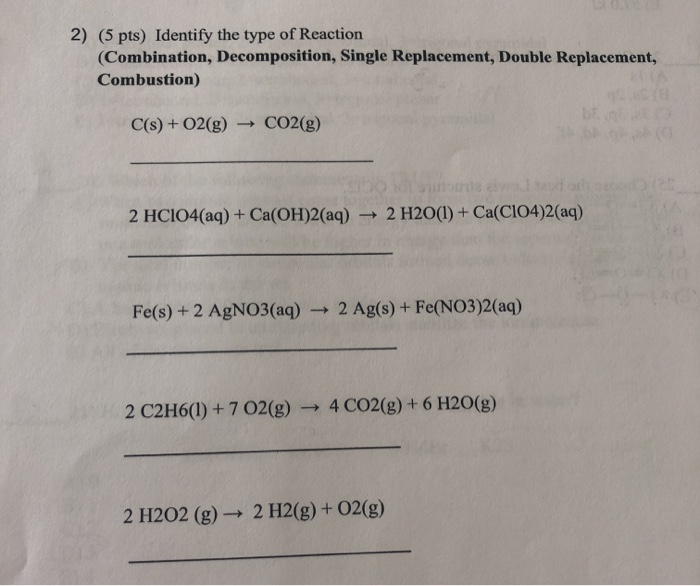 Solved 2) (5 pts) Identify the type of Reaction | Chegg.com