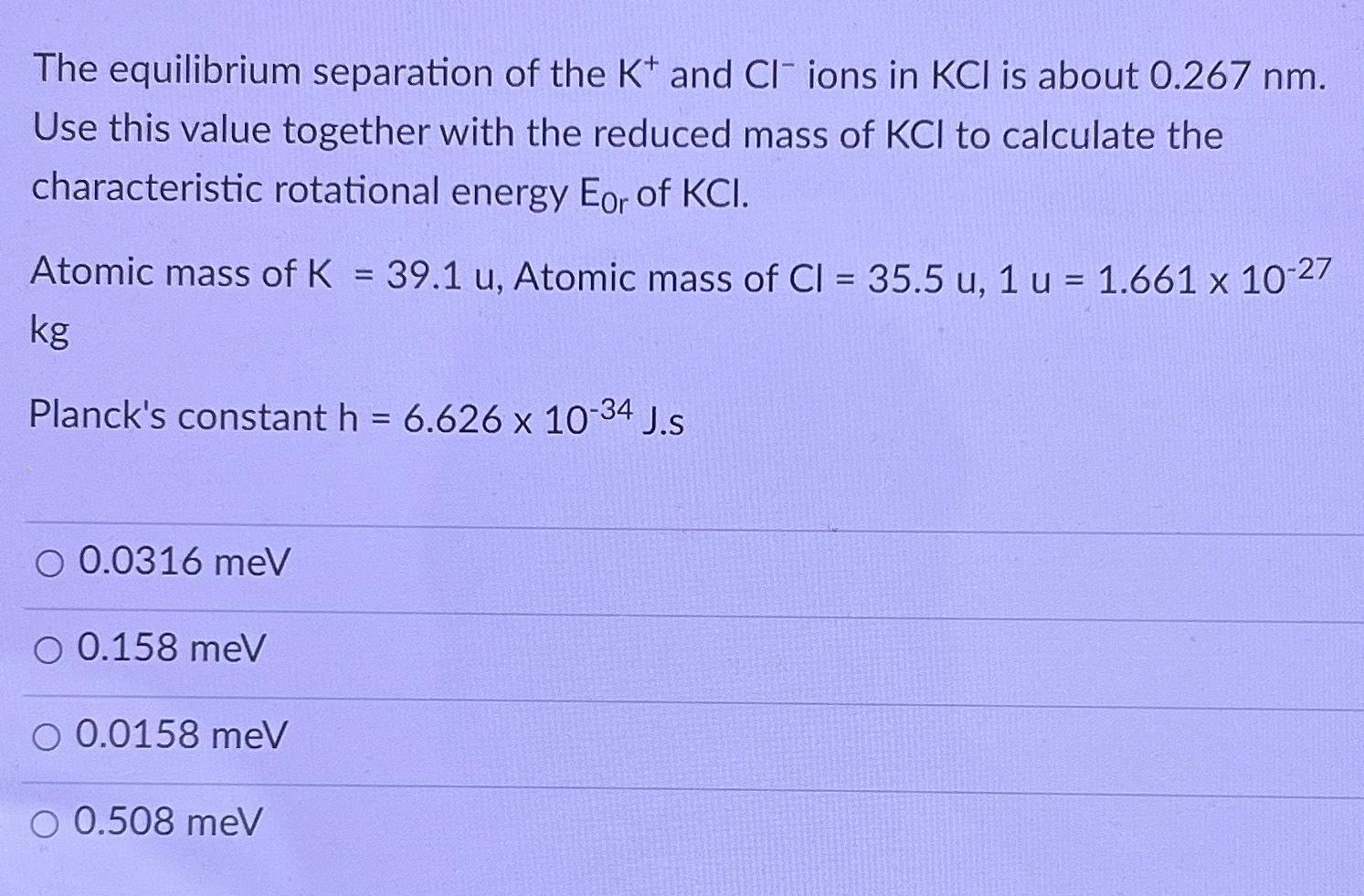 Solved The equilibrium separation of the K+and Cl-ions in | Chegg.com