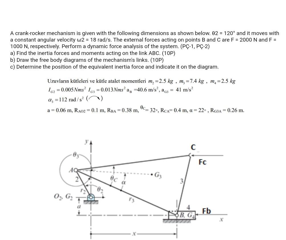 Solved A crank-rocker mechanism is given with the following | Chegg.com