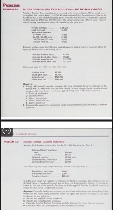 PROBLEMS PROBLEM 4-1 FACTORY OVERHEAD APPLICATION | Chegg.com