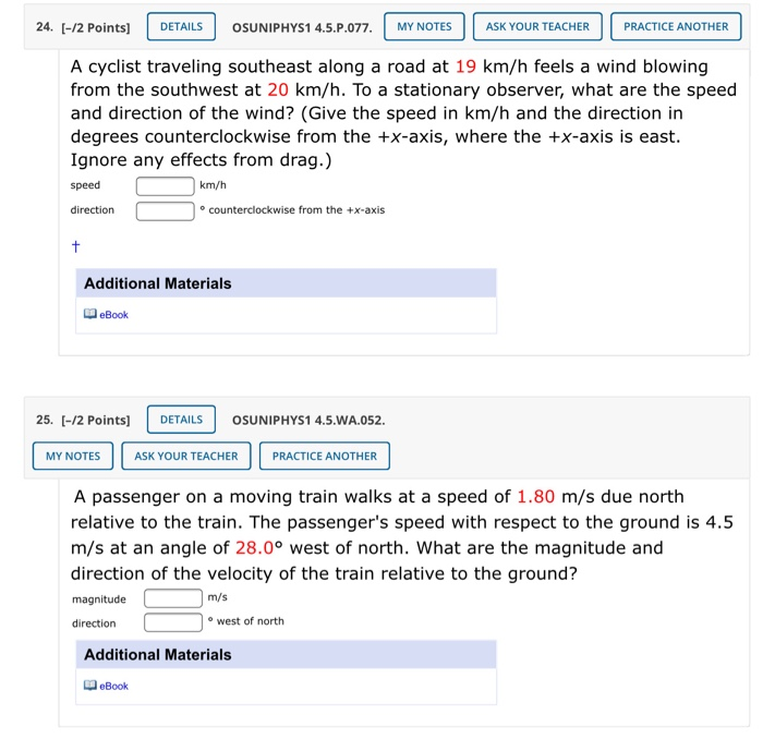 Solved 24. [-/2 points) DETAILS OSUNIPHYS1 4.5.P.077. MY | Chegg.com Solved 24. [-/2 points) DETAILS OSUNIPHYS1 4.5.P.077. MY | Chegg.com