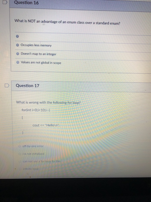 Solved Question 16 What is NOT an advantage of an enum class | Chegg.com