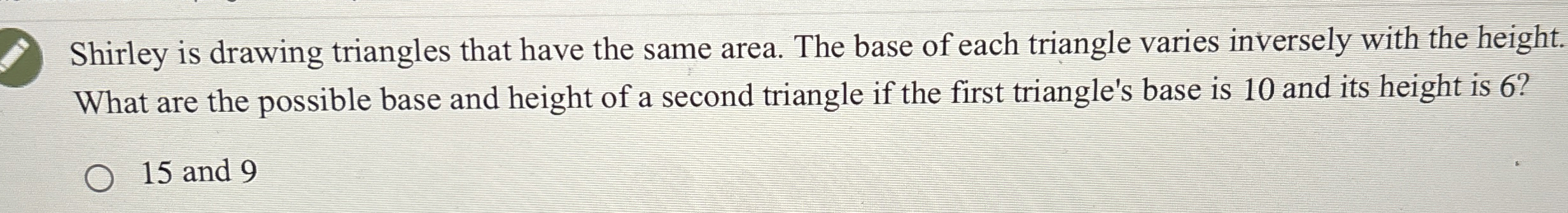 Solved Shirley is drawing triangles that have the same area. | Chegg.com