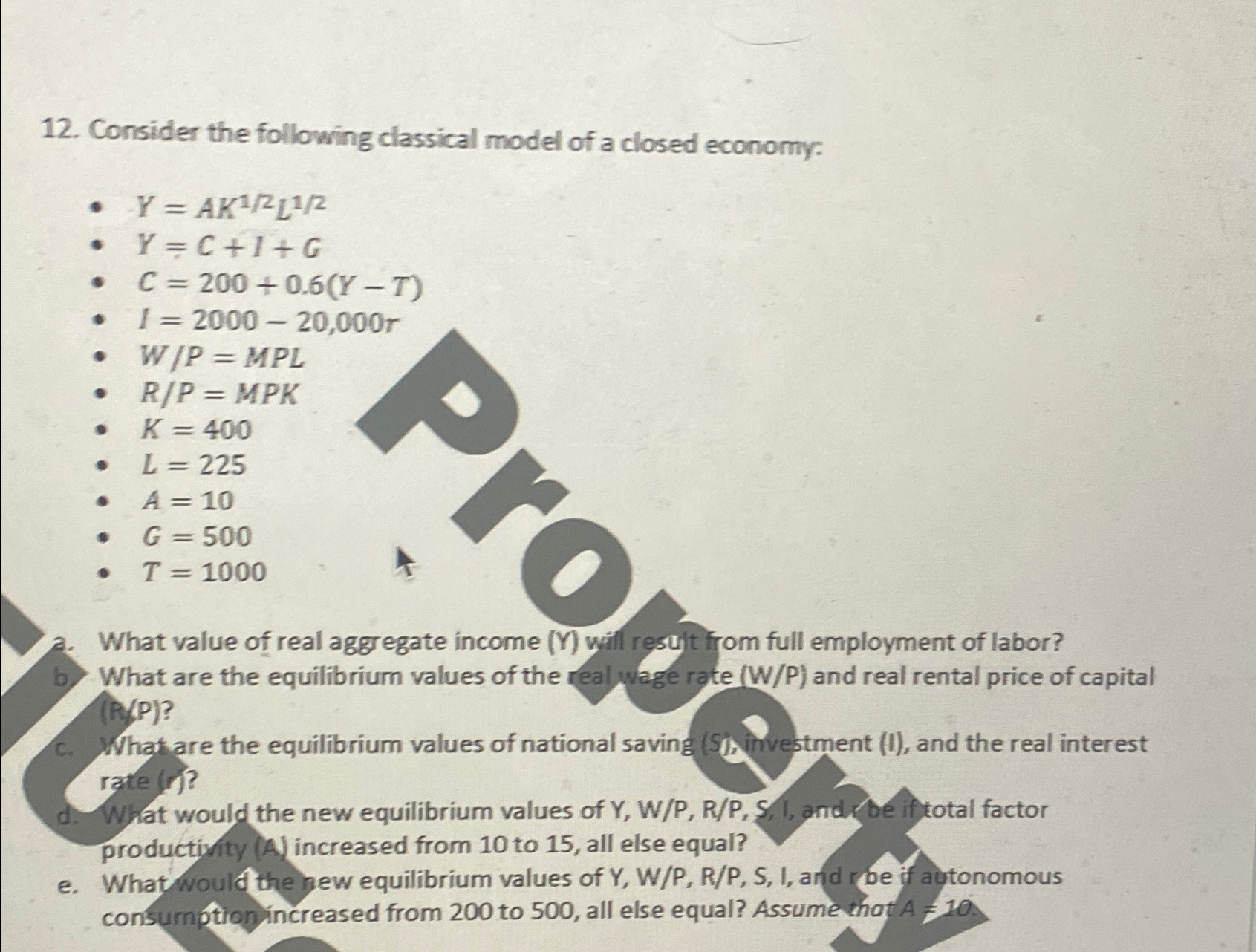 Solved Consider the following classical model of a closed | Chegg.com