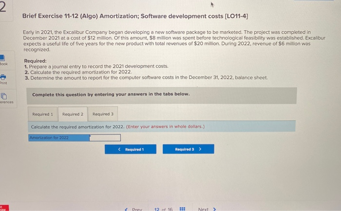 Solved Brief Exercise 11-12 (Algo) Amortization: Software | Chegg.com