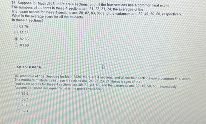 Solved 15 Suppose for Math 2526 , there are 4 sections, and | Chegg.com