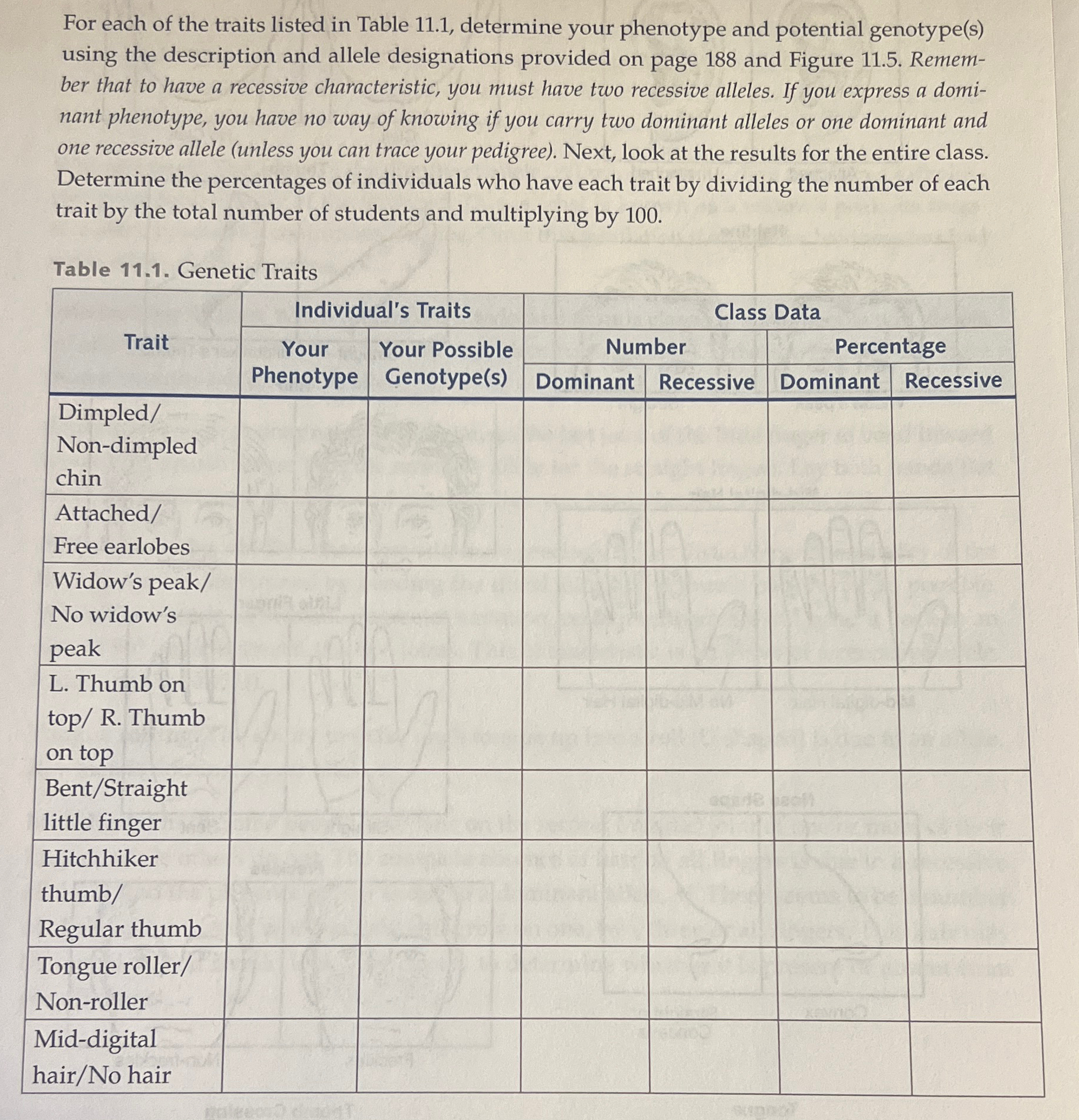 Solved For each of the traits listed in Table 11.1, | Chegg.com