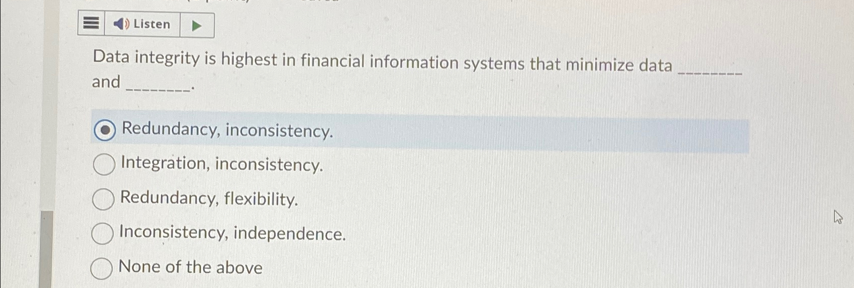 Solved ListenData integrity is highest in financial | Chegg.com