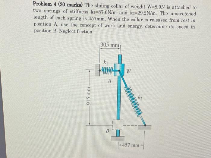 Solved Problem 4(20 marks ) The sliding collar of weight | Chegg.com