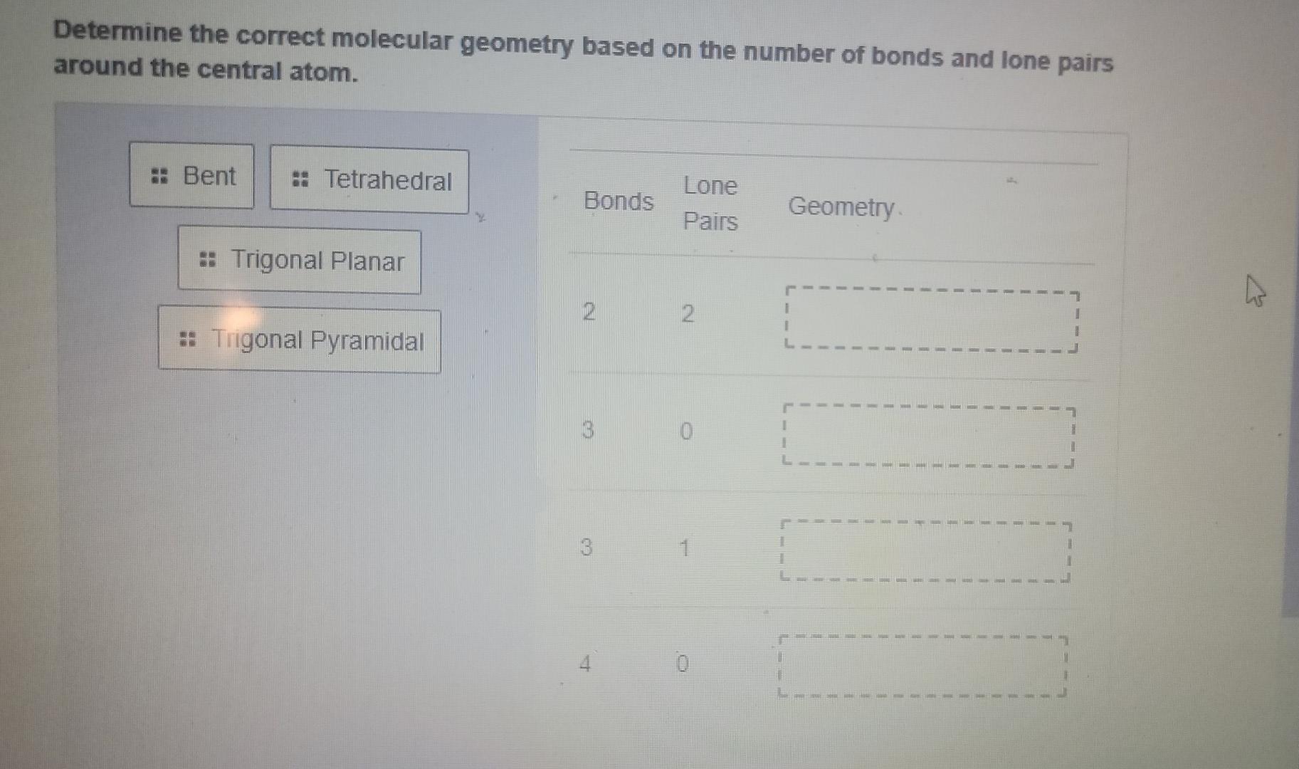 Solved Determine the correct molecular geometry based on the | Chegg.com
