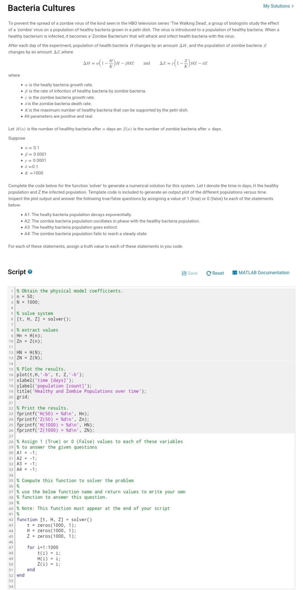 Solved Bacteria Cultures To prevent the spread of a zombie | Chegg.com