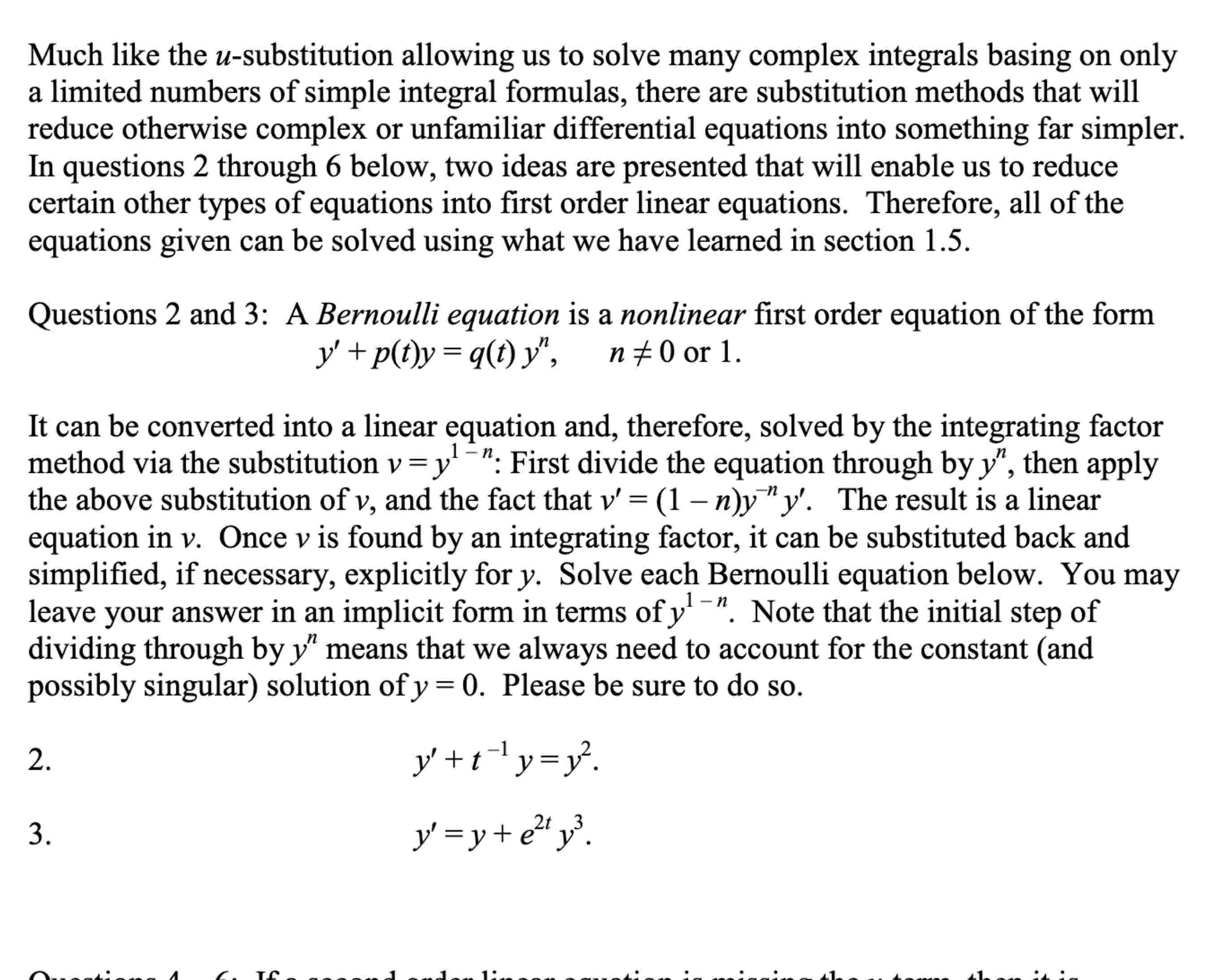 Solved Questions 2 ﻿and 3: A Bernoulli equation is a | Chegg.com