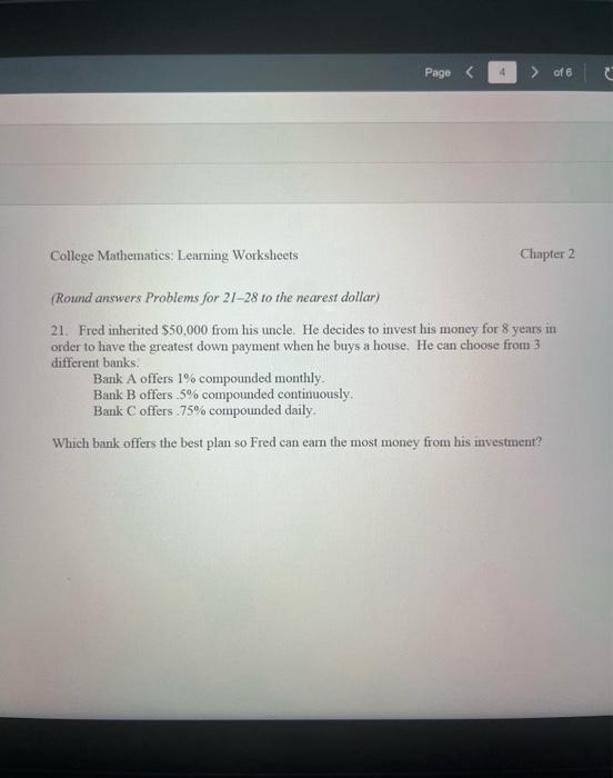 Solved College Mathematics: Learning Worksheets 5. | Chegg.com