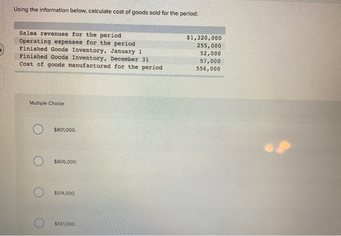 Solved Using the information below, calculate cost of goods | Chegg.com