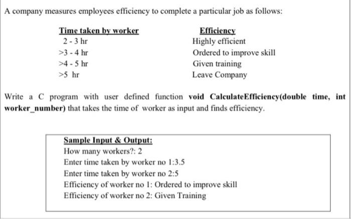 Solved A company measures employees efficiency to complete a | Chegg.com