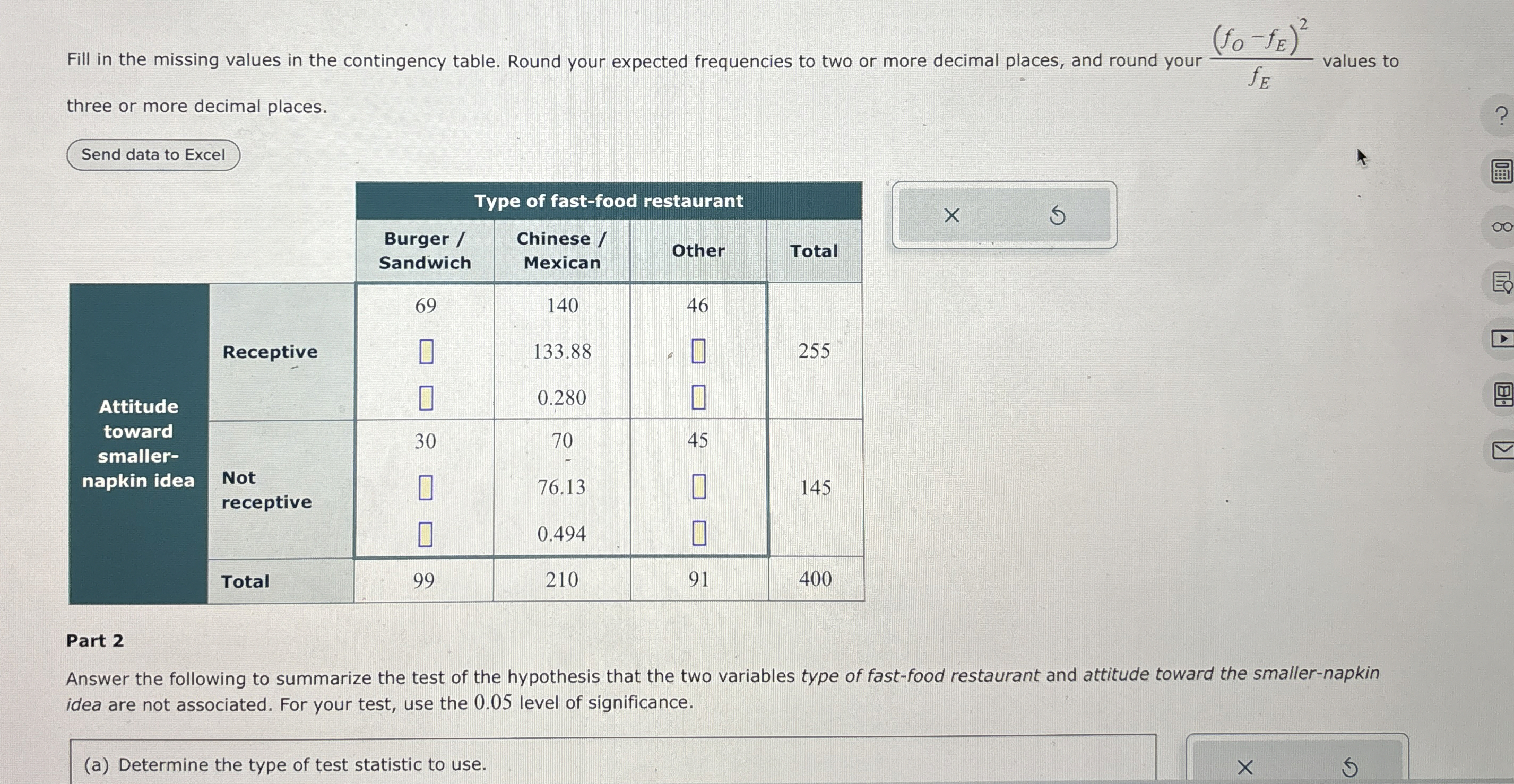 Fill in the missing values in the contingency table. | Chegg.com