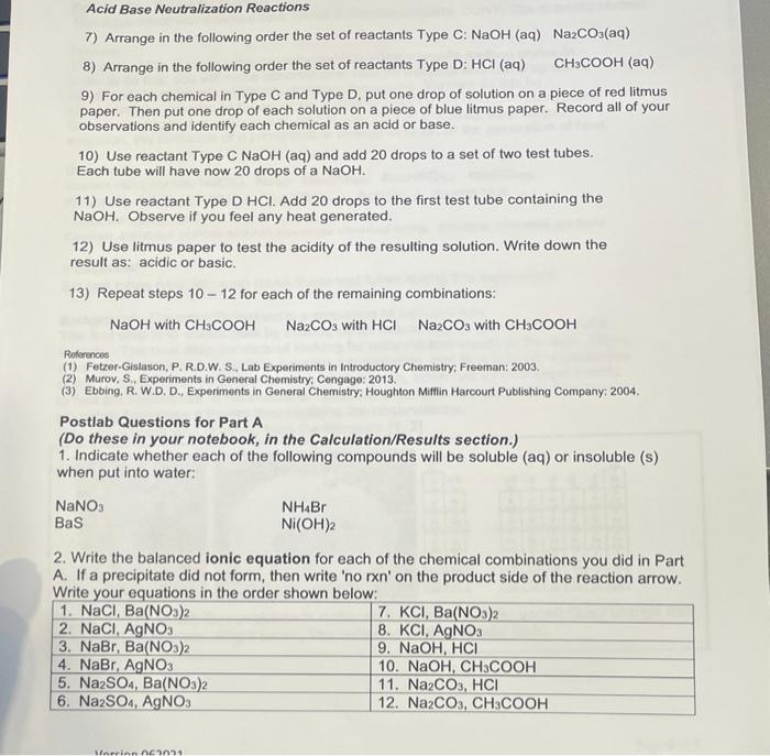 Solved Experiment 5: Chemical Reactions Part A: | Chegg.com