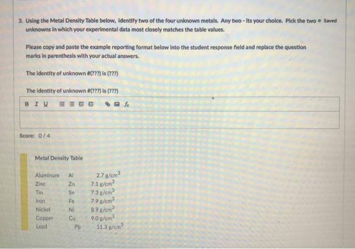 Solved 3. Using the Metal Density Table below, Identify two | Chegg.com