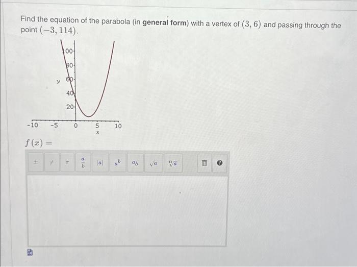 Solved Find the equation of the parabola (in general form) | Chegg.com