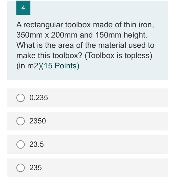 Solved A rectangular toolbox made of thin iron, 350 mm×200 | Chegg.com