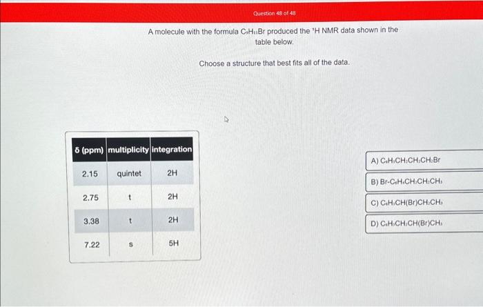 Solved A molecule with the formula C9H11Br peoduxed fhe H1 | Chegg.com